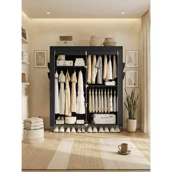 LEDREM Portable Closet, Fabric Wardrobe with 3 Hanging Rods, Clothes ...