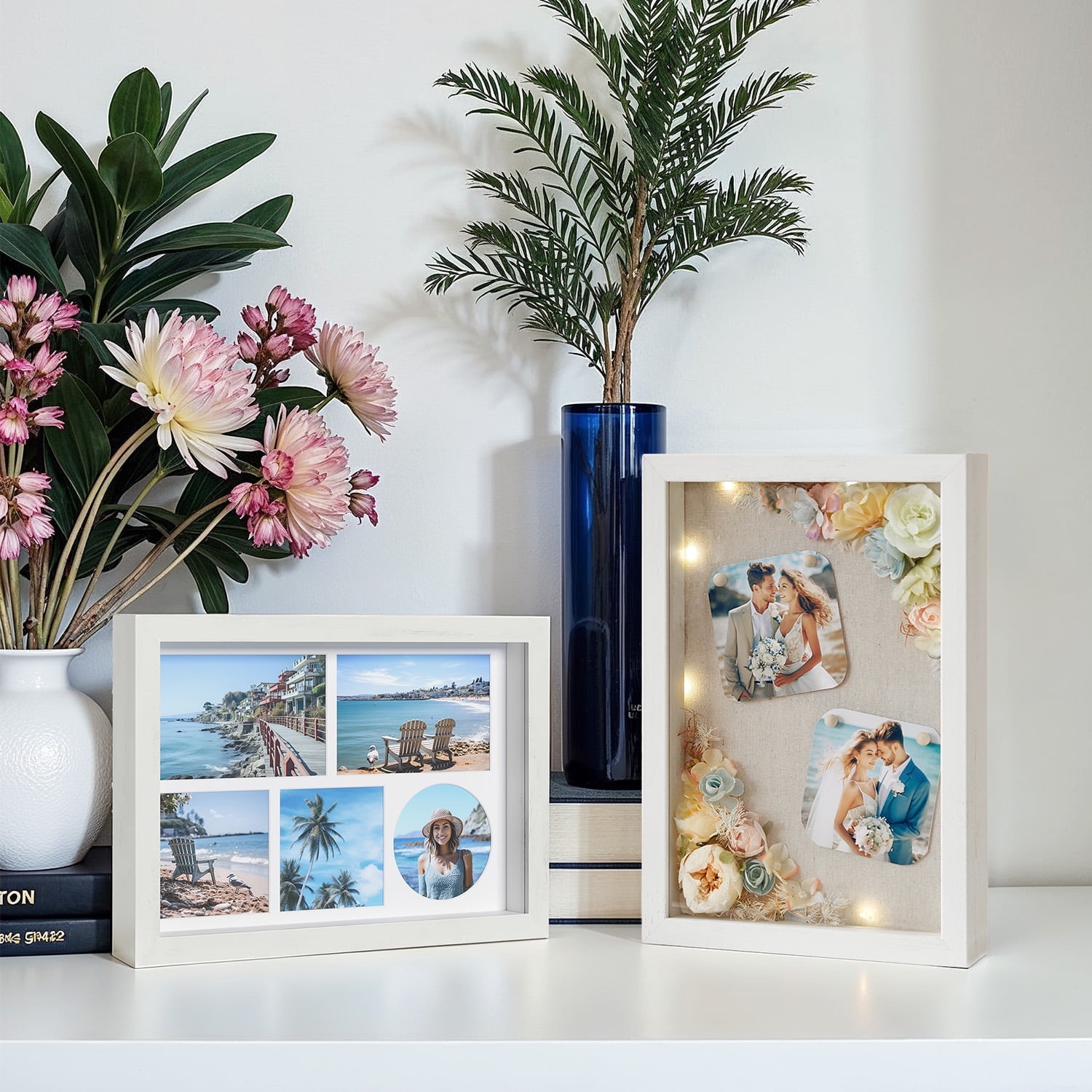 LEDREM Set of 2 Shadow Box Frames - 1.3" Deep Display, 6 Mats Included ...