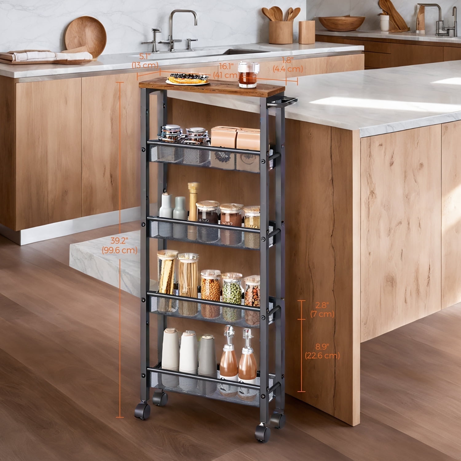 LEDREM Slim Rolling Storage Cart,5-Tier Narrow Utility Cart with Handle ...
