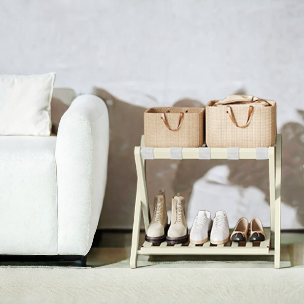 LEDREM Solid Wood Luggage Rack with Foldable Design and Storage Shelf ...