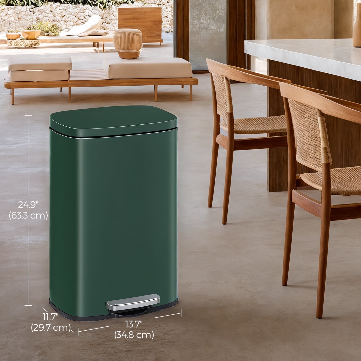 LEDREM Stainless Steel 13 Gallon Step Trash Can , Soft-Close Lid with ...