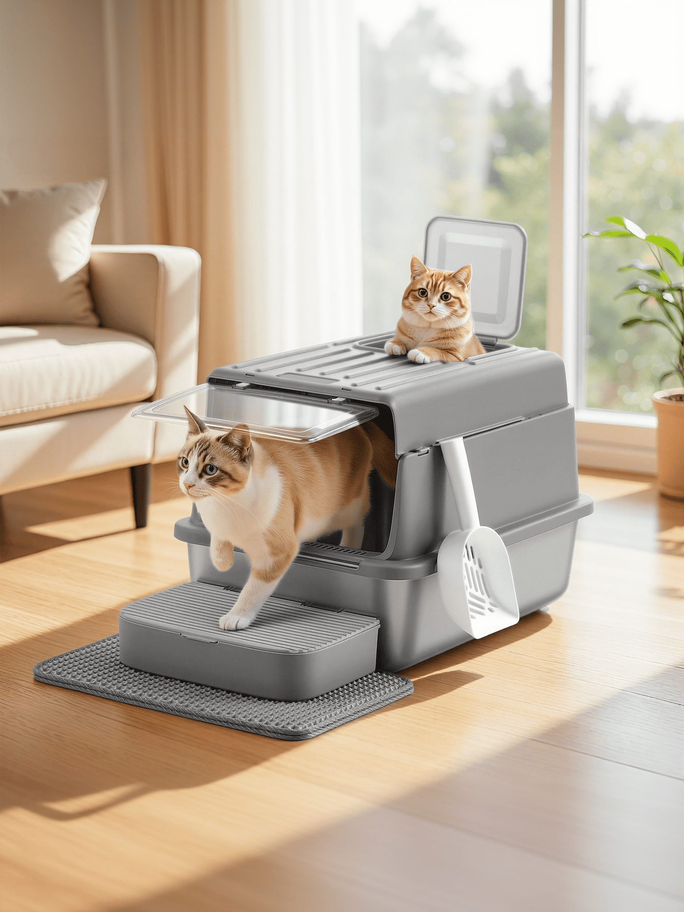 LEDREM Stainless Steel Cat Litter Box with Flip Lid and Litter Catcher ...