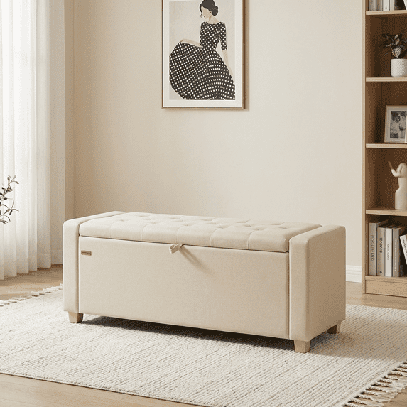 LEDREM Storage Ottoman Bench with Safety Hinges, 47.6" End of Bed Bench ...