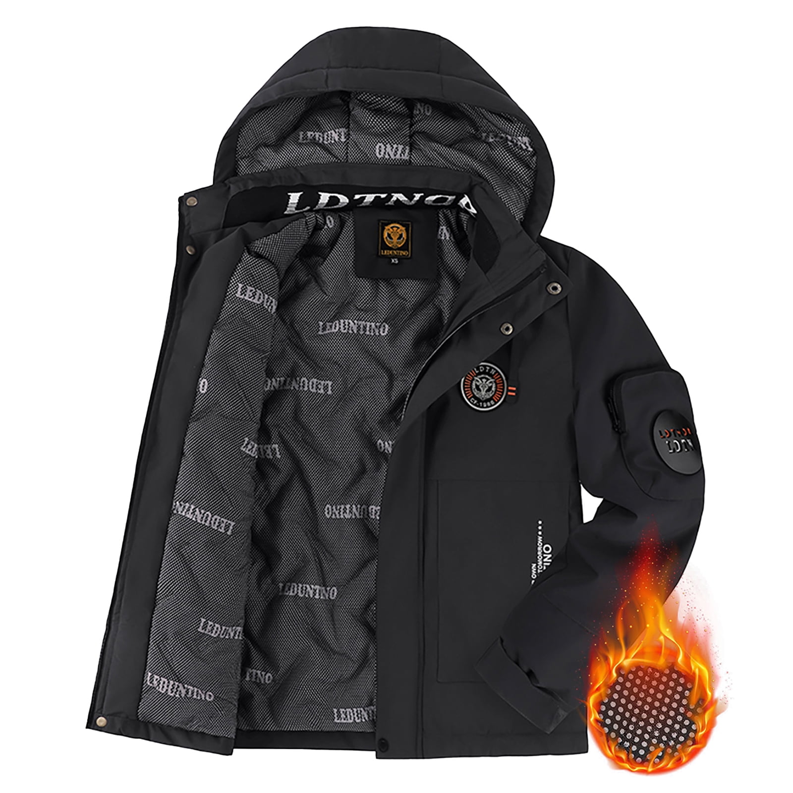 LEDUNTINO Men's Winter Jacket With Hood Composite Fleece-Lined Casual ...
