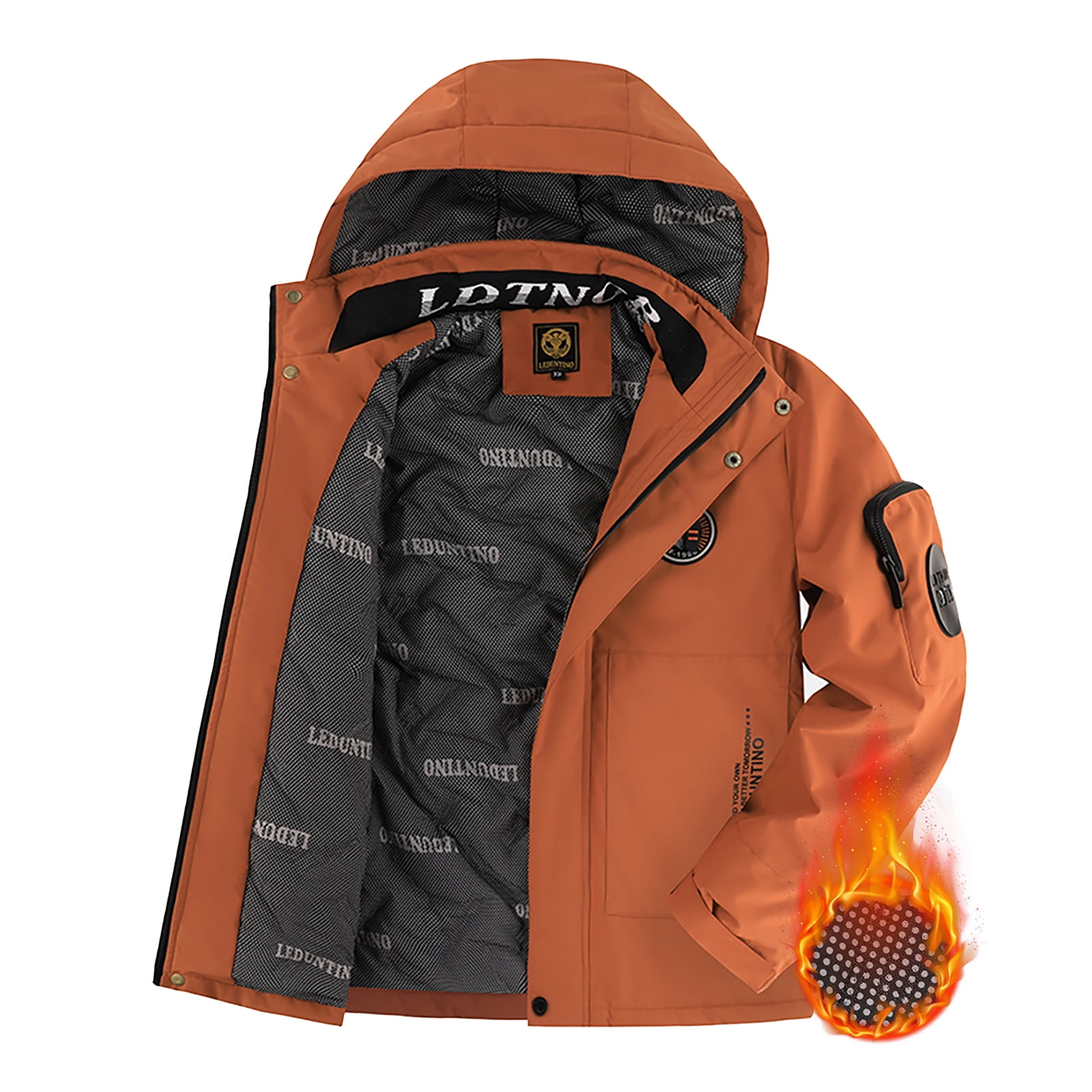 LEDUNTINO Men's Winter Jacket With Hood Composite Fleece-Lined Casual ...