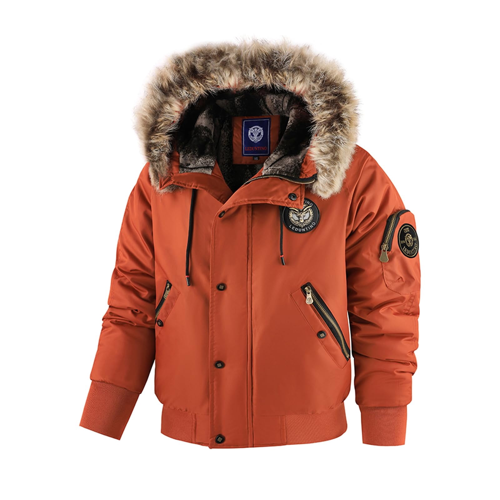 LEDUNTINO Men's Winter Jacket With Hood Warm Fleece Lined Coat Parka ...