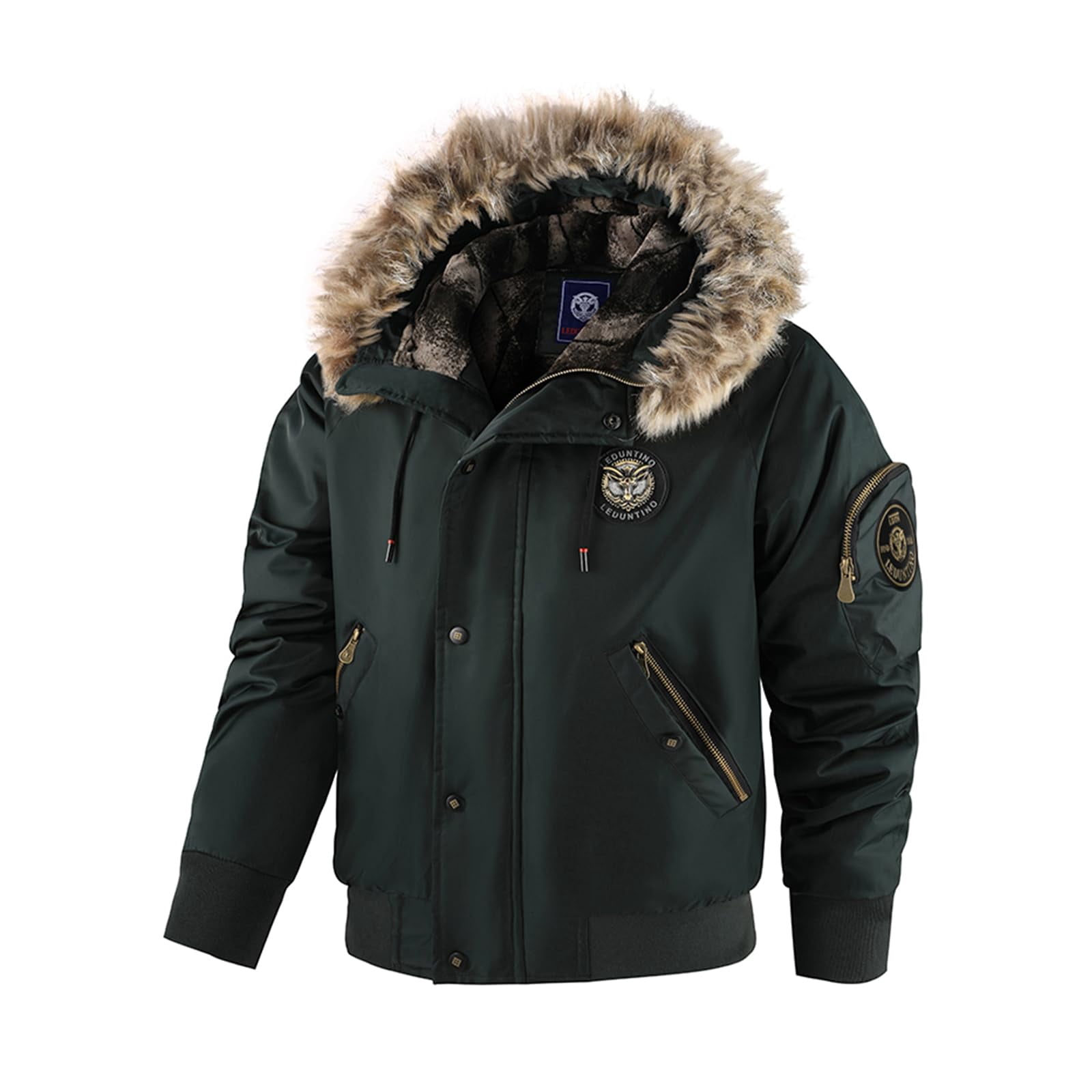 LEDUNTINO Men's Winter Jacket With Hood Warm Fleece Lined Coat Parka ...