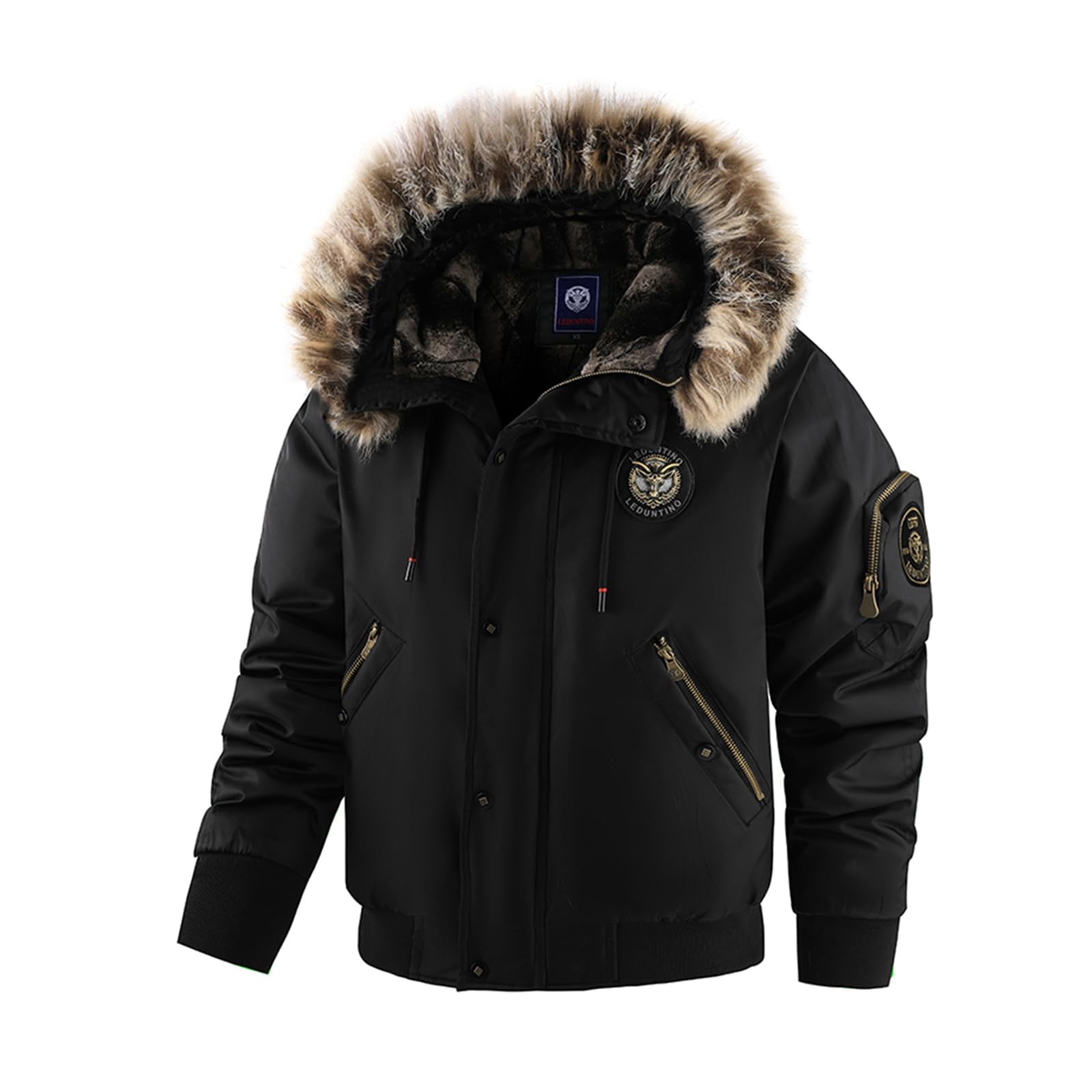 LEDUNTINO Men's Winter Jacket With Hood Warm Fleece Lined Coat Parka ...