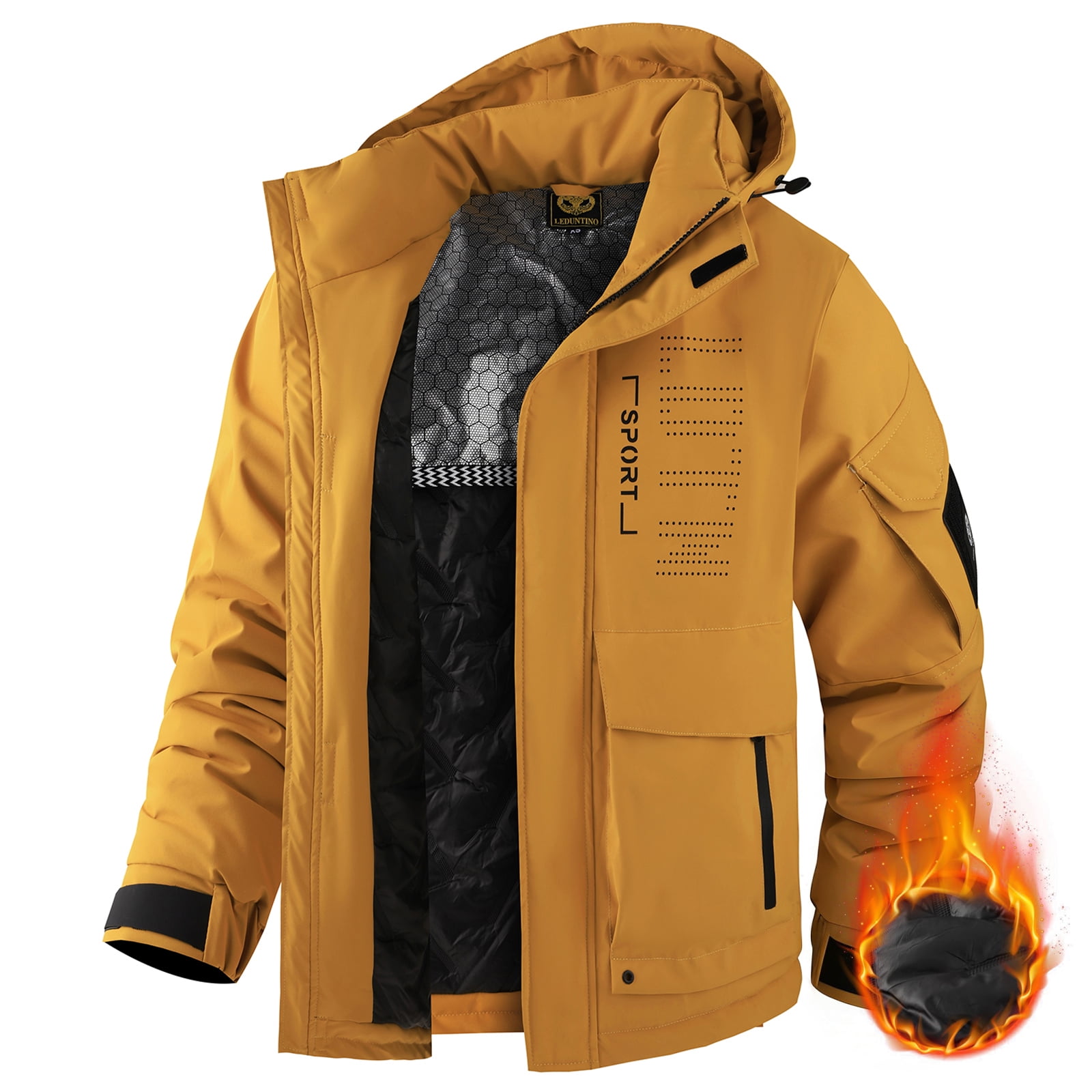 LEDUNTINO Men's Winter Jacket With Hood Water-Resistant Casual Coat ...