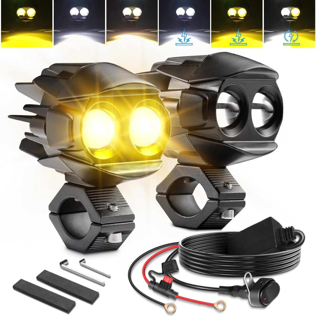 LEDUR Motorcycle Auxiliary Lights STF9 Kit White Amber Strobe LED ...