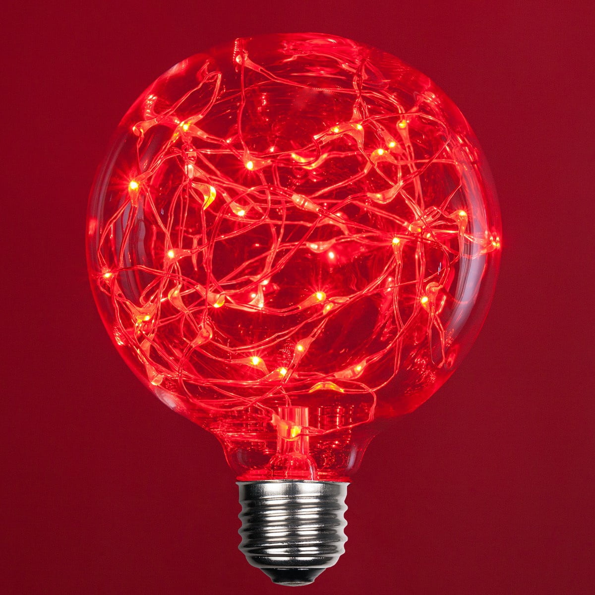 LEDimagine G95 Fairy Light Bulb, 50 Red LED Diodes Inside, Clear Glass ...