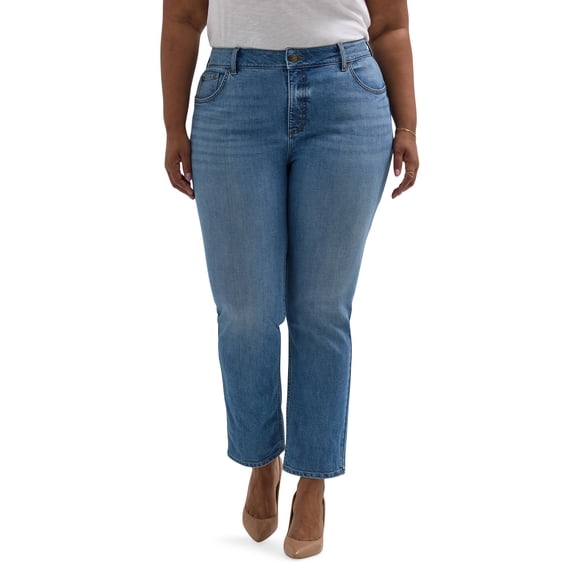 Lee Women's Plus Midrise Relaxed Fit Straight Leg Jean 5 Pocket Stretch ...