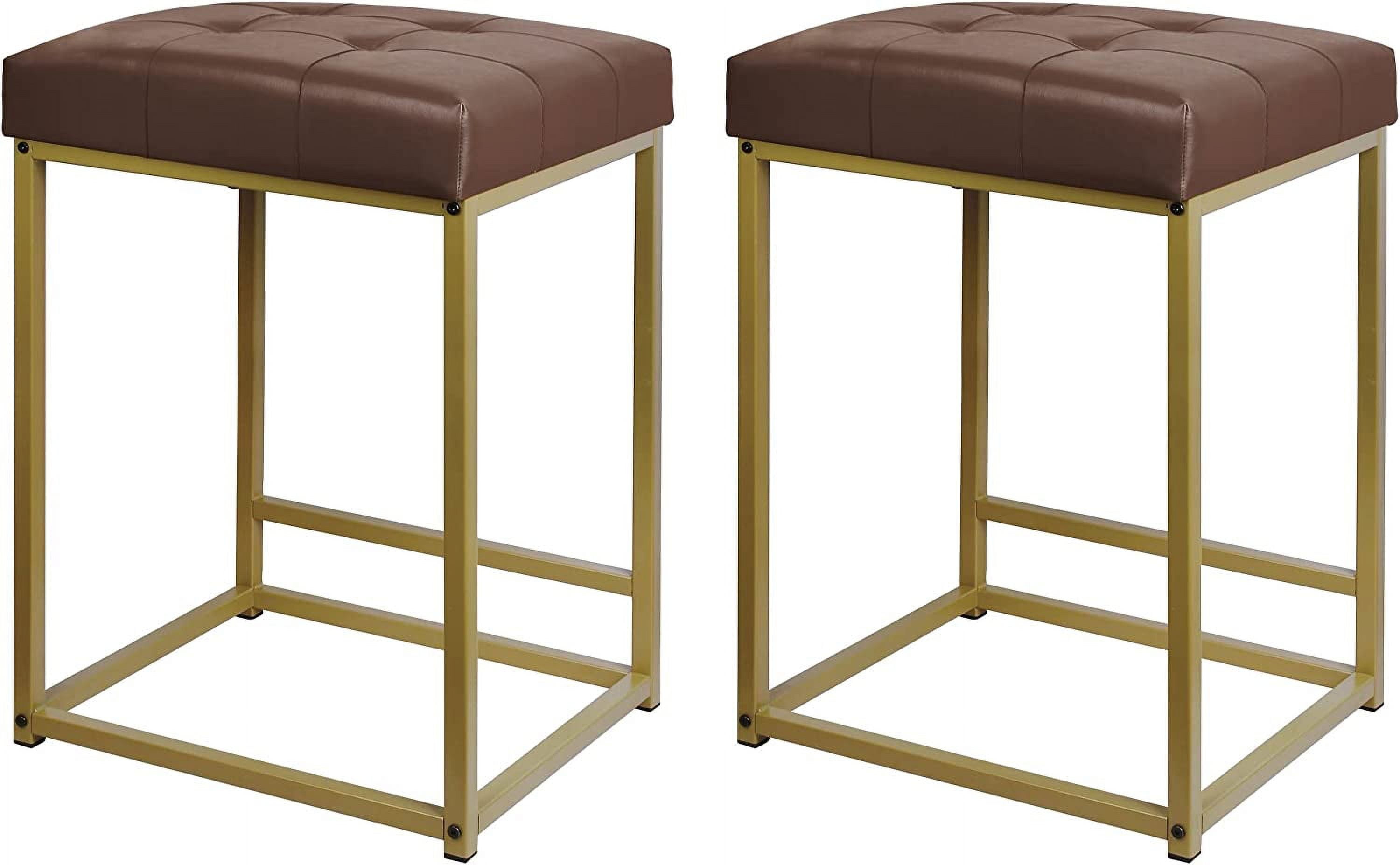 LEEJAY 24 Inch Gold Backless Counter Height Bar Stool,Square Faux ...