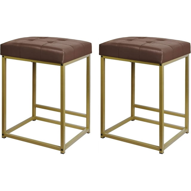 LEEJAY 24 Inch Gold Backless Counter Height Bar Stool,Square Faux ...