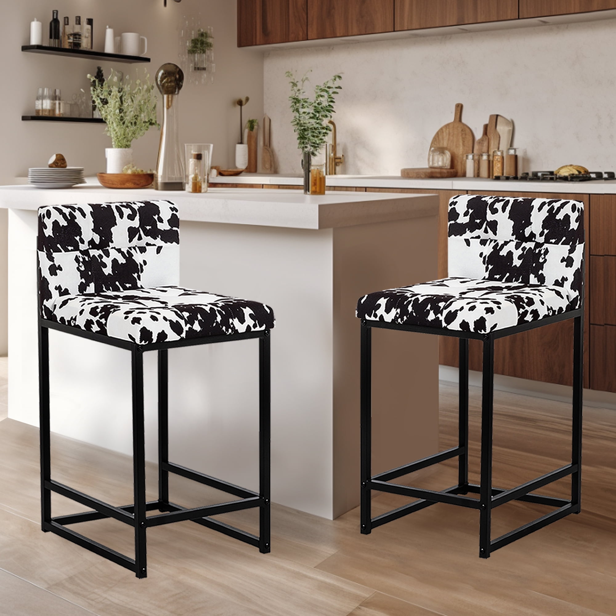 LEEJAY 24 inch Milk Cow Bar Stools with Back Set of 2,Upholstered ...