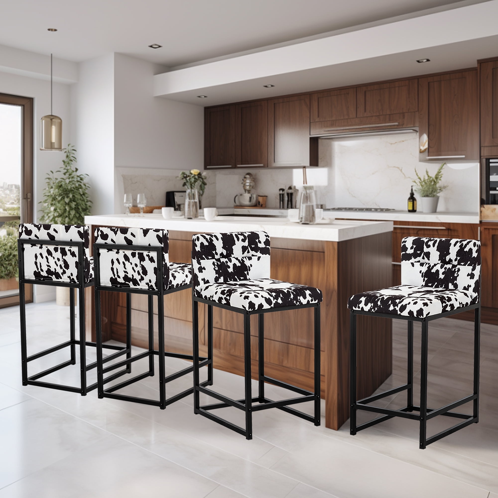 LEEJAY 24 inch Milk Cow Bar Stools with Back Set of 4,Upholstered ...
