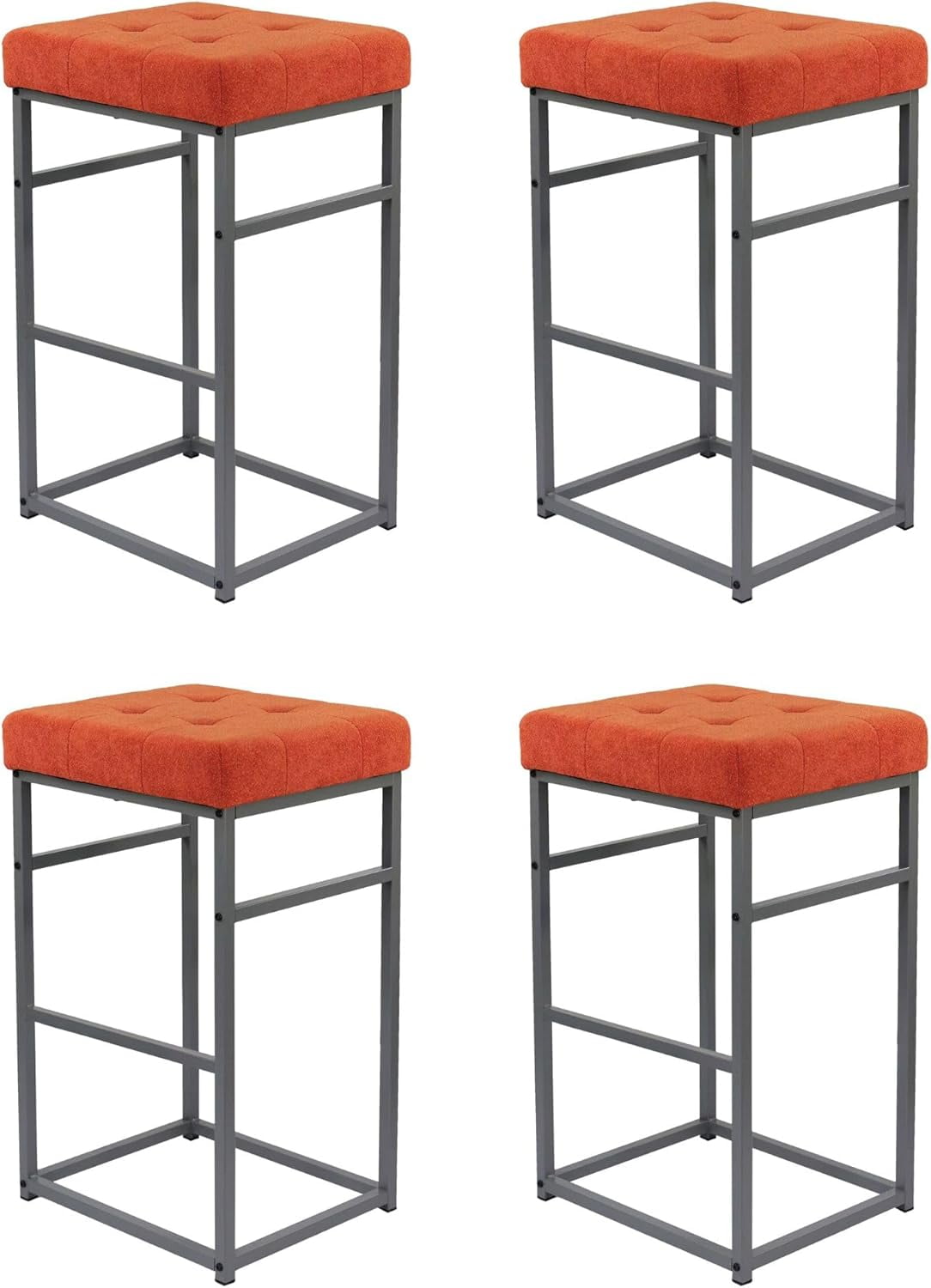LEEJAY 30 inch Orange Bar Height Bar Stools with Gray Legs,Chenille ...