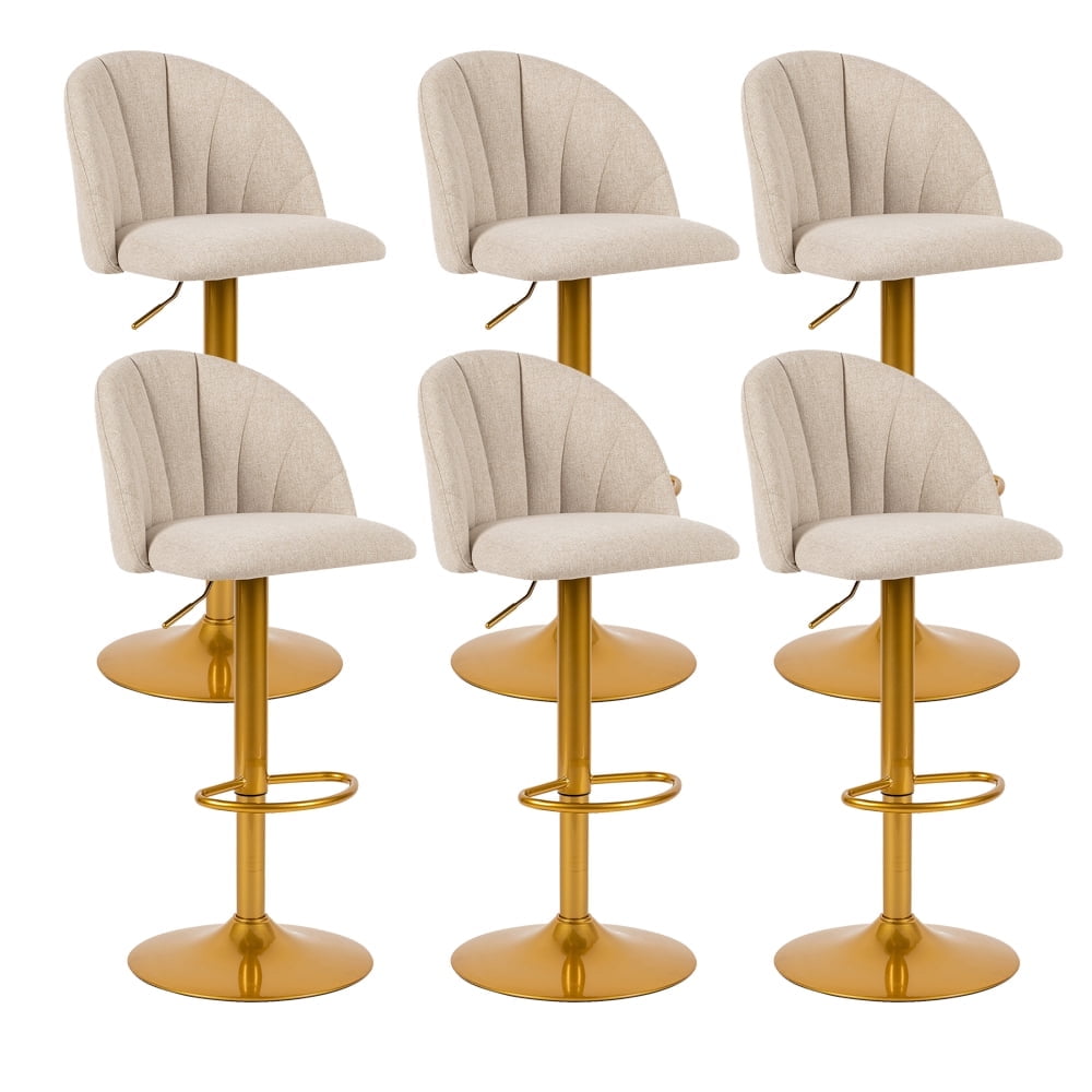 LEEJAY Linen Swivel Counter Height Bar Stools Set of 6,Adjustable ...