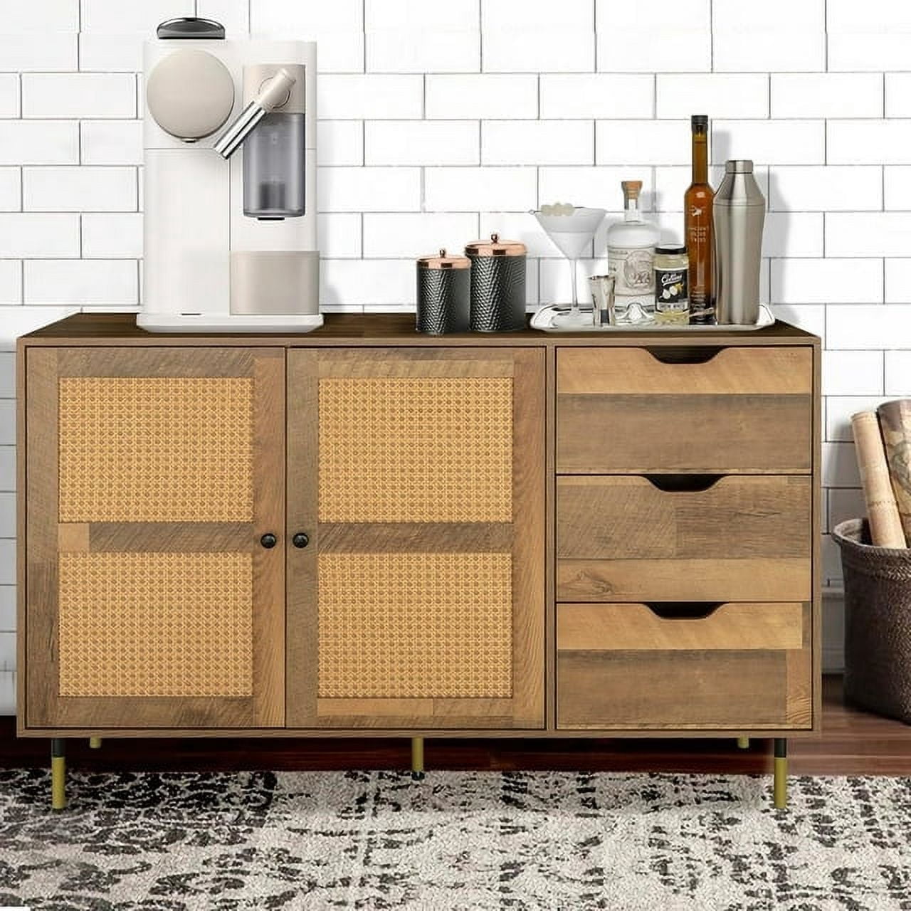 LEEJAY Storage Space Contemporary Sideboard with 3 Drawer, PB boards ...