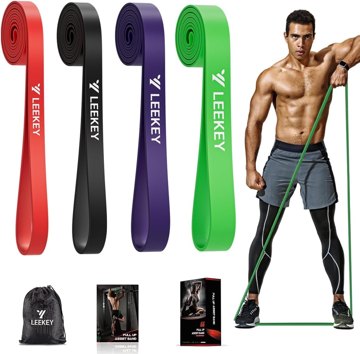 LEEKEY Resistance Bands, Exercise Bands Pull Up Assist Bands - Workout ...