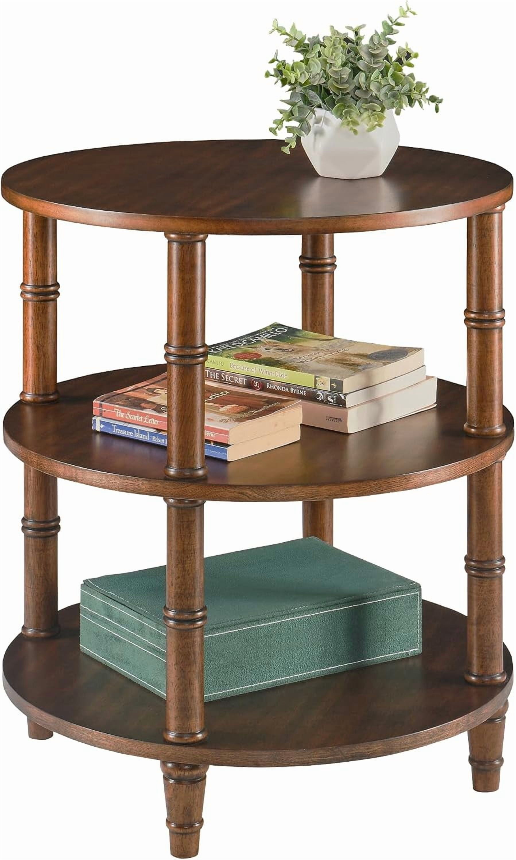 LEEMTORIG 3-Tier Round End Side Table, Solid Wood Nightstand, Mid ...