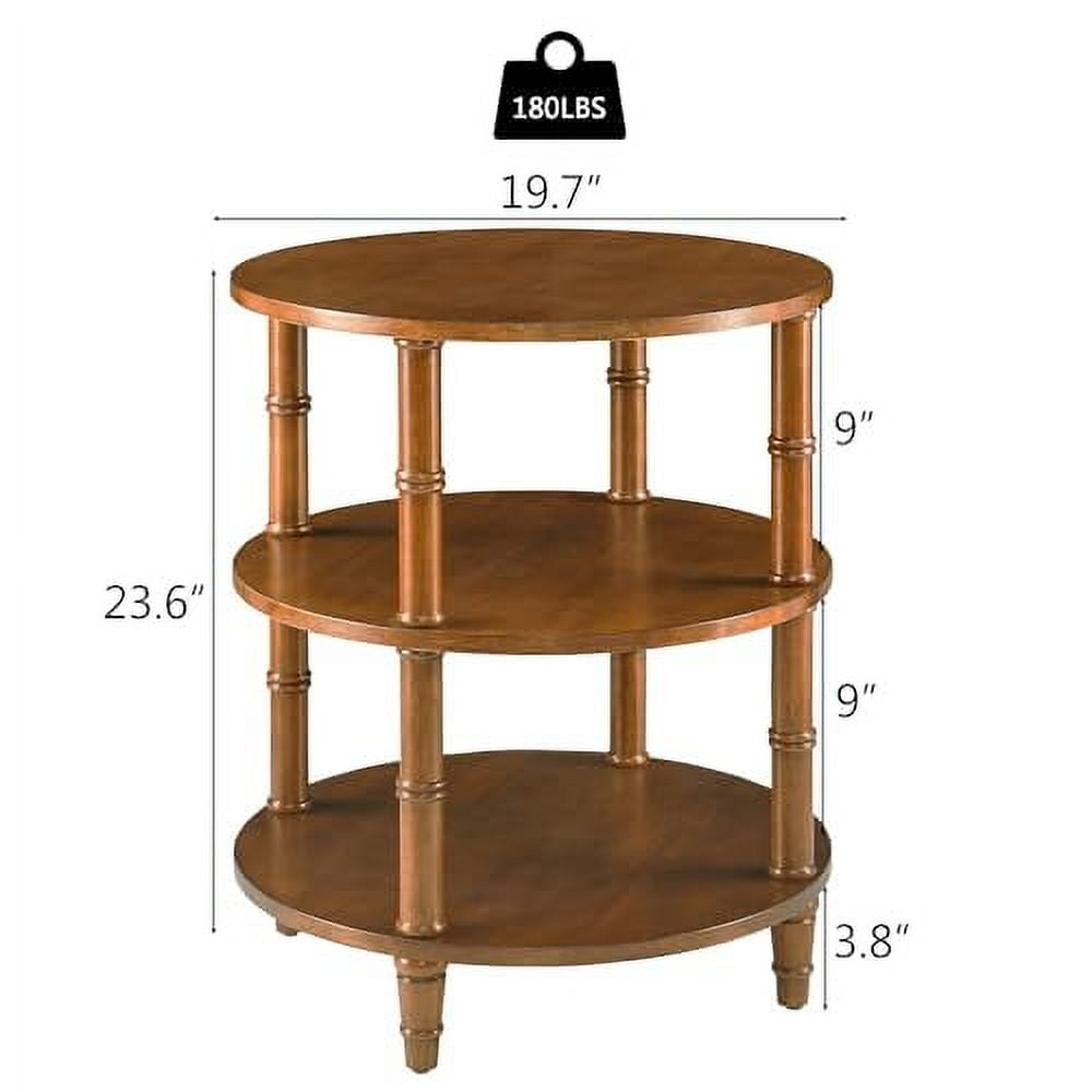LEEMTORIG 3-Tier Round End Table, Solid Wood Nightstand, Mid-Century ...