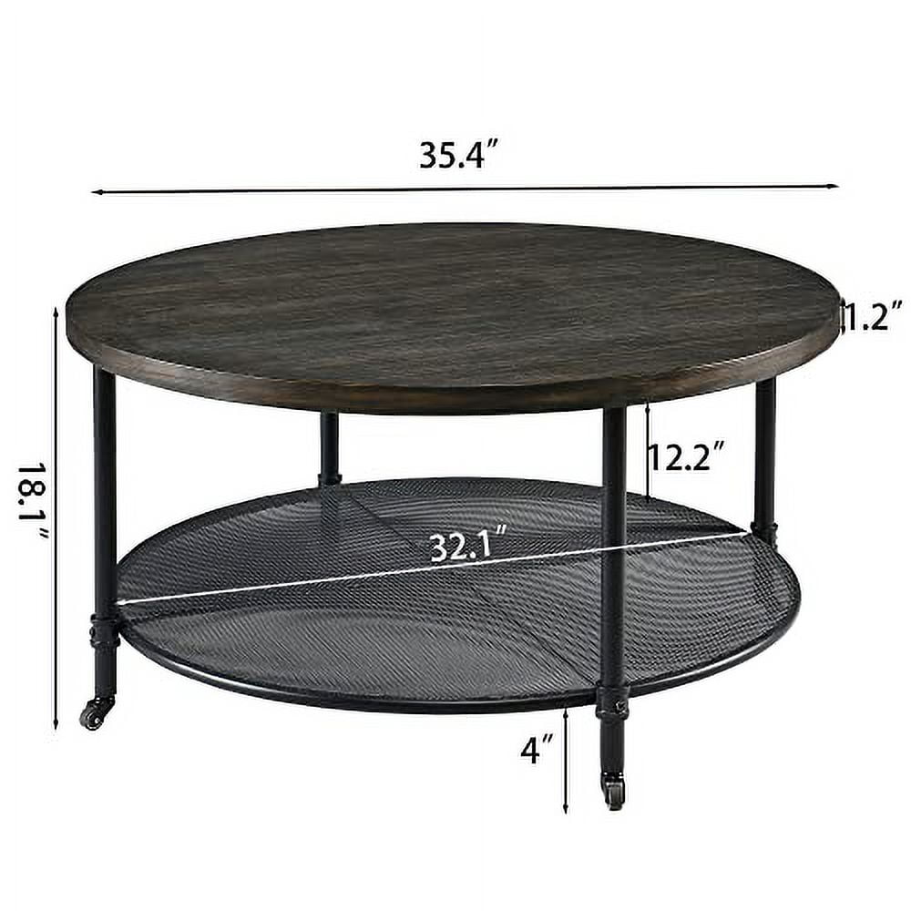 LEEMTORIG 35.4" Round Coffee Table with Wheels, Industrial Circle ...