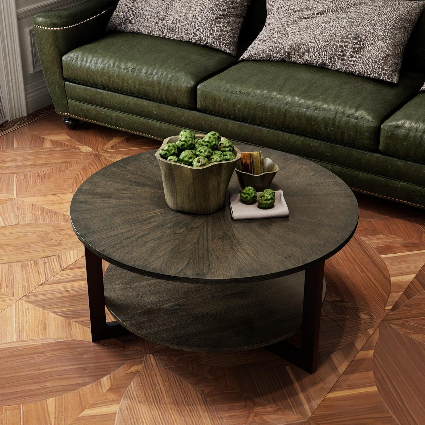 LEEMTORIG Round Coffee Table with Storage, Farmhouse Coffee Table for ...