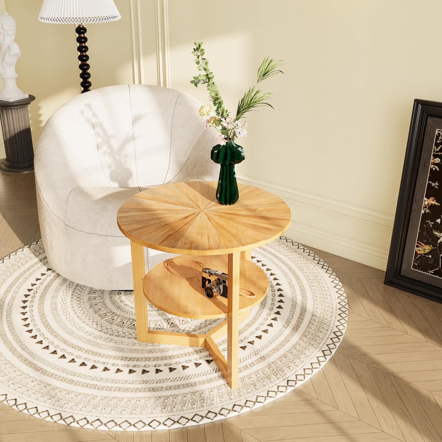 LEEMTORIG Round Side Table Coffee Table, Solid Wood End Table ...