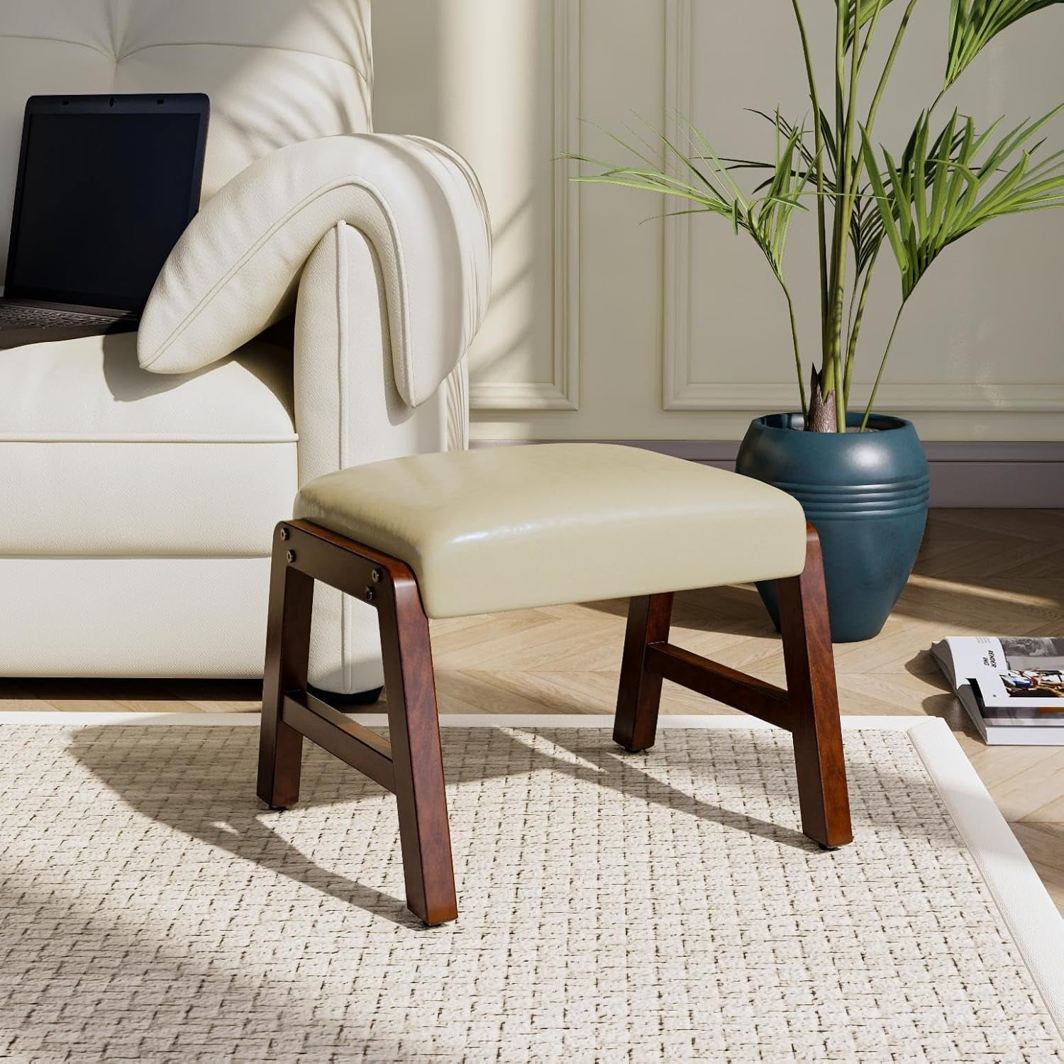 LEEMTORIG Small Foot Stool Ottoman for Entryway, Soft Footrest Ottoman ...
