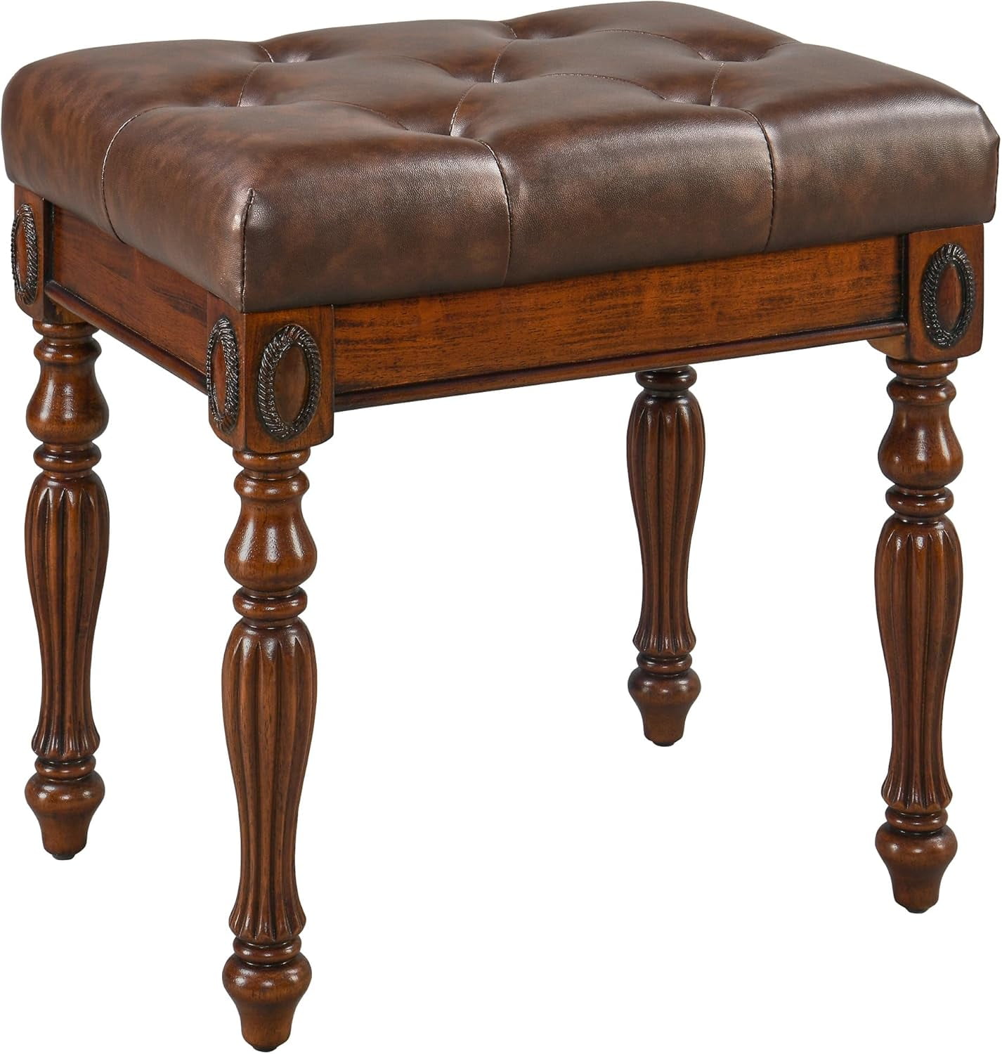 LEEMTORIG Traditional Shoe Bench with Button Tufted Pad & Wood Legs ...