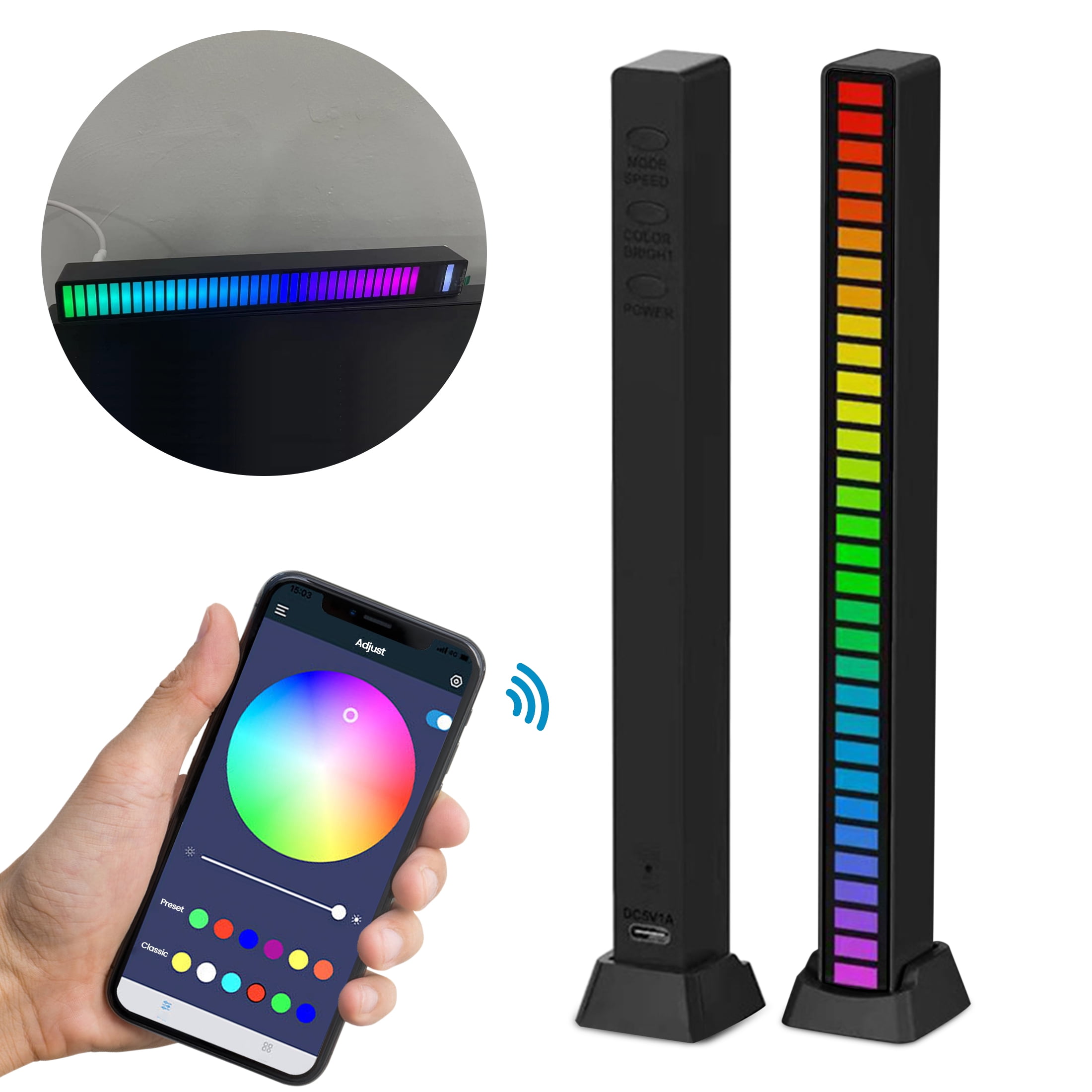LEERUI RGB Sound Pickup Light,32 Beads Wireless Voice-Activated Music ...