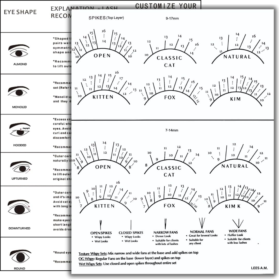 LEES A.M. 1 PC AIF9 Lash Mapping Chart Eyelash Extension Beginner ...