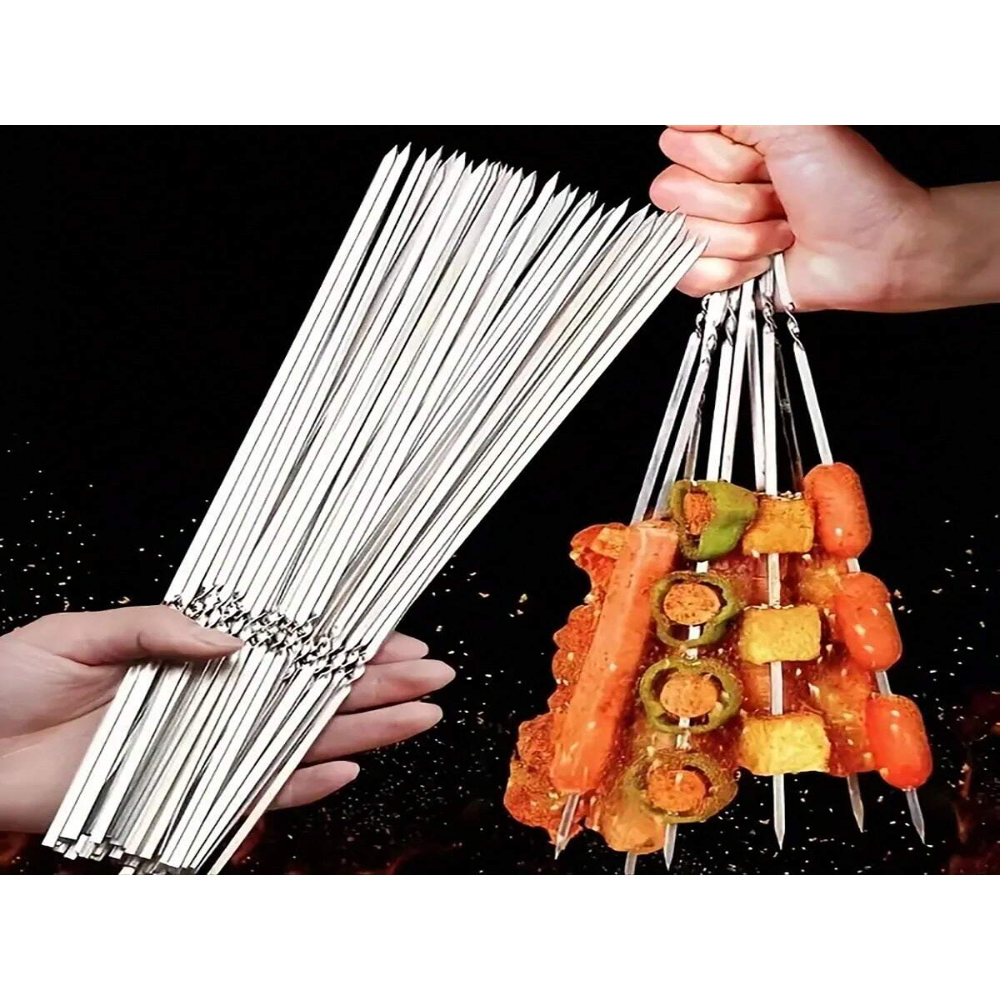 LEEYNEER 10pcs Bbq Skewers Flat & Stainless Steel Kebab Skewer For Outdoor Bbq - Walmart.com
