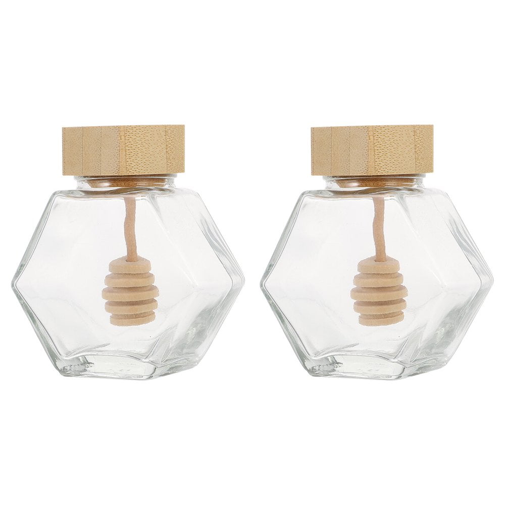 LEEYNEER 2pcs Honey Jar Sealing Glass Honey Pot Clear Jam Jar Honey ...