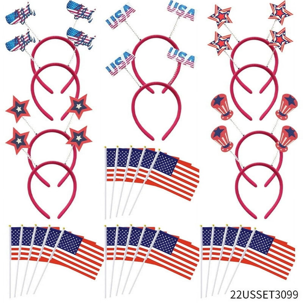 LEEYNEER 30 Pcs 4th of July Accessories with 10 Headbands 20 Small ...