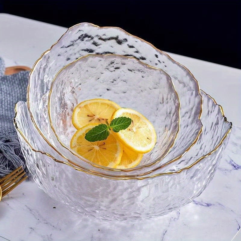 LEEYNEER 3pcs/set Elegant Hammer Pattern Glass Bowl Set - Versatile ...