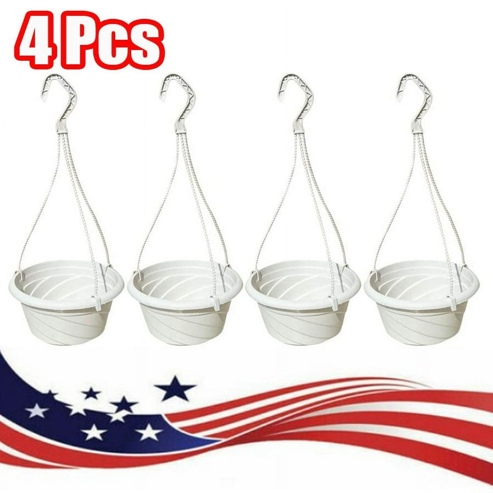 LEEYNEER 4 Pieces Plastic Hanging Flower Plant Pots Chain Basket ...