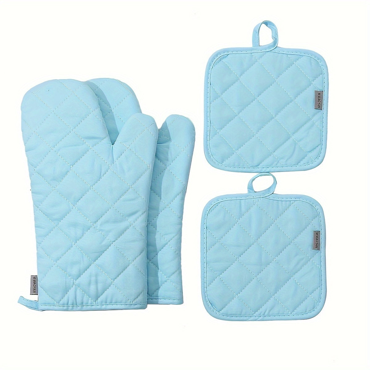 LEEYNEER 4pcs Set Extra Thick Heat-Resistant Oven Mitts & Pot Holders ...