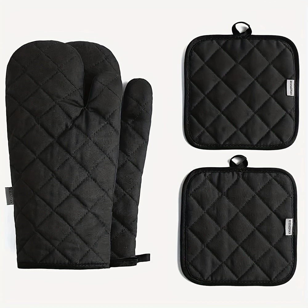 LEEYNEER 4pcs Set Extra Thick Heat-Resistant Oven Mitts & Pot Holders ...