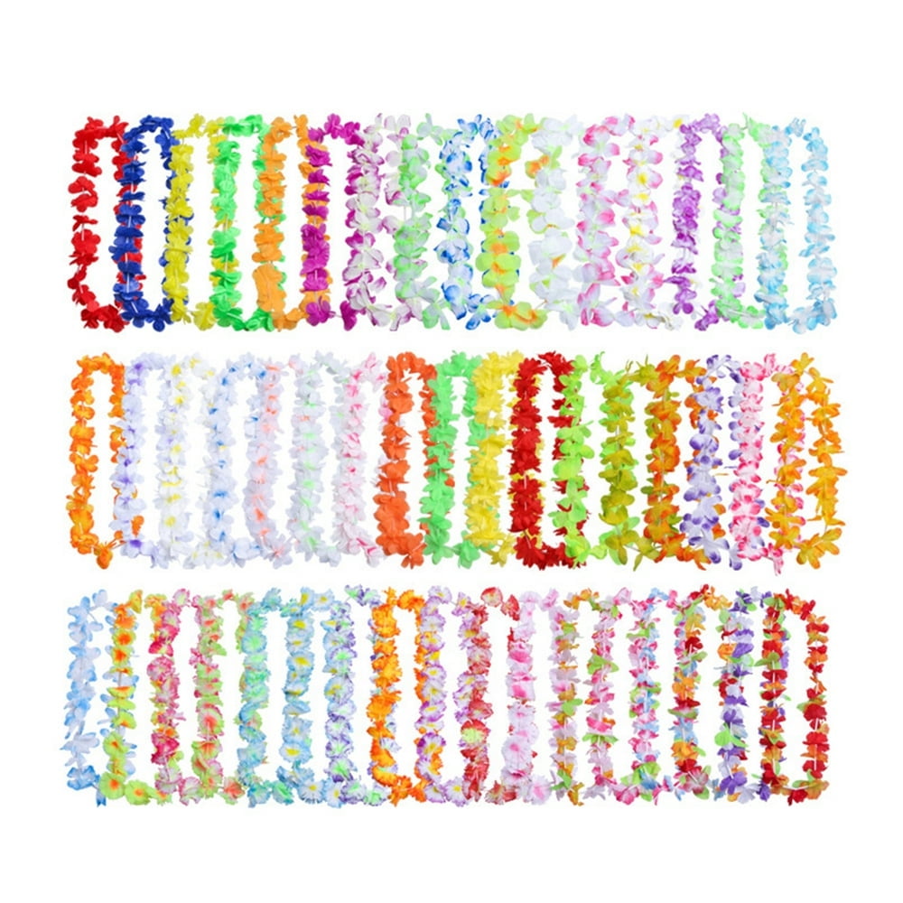 LEEYNEER 50PCS Colorful Hawaiian Leis Necklace Flower Garland Tropical ...