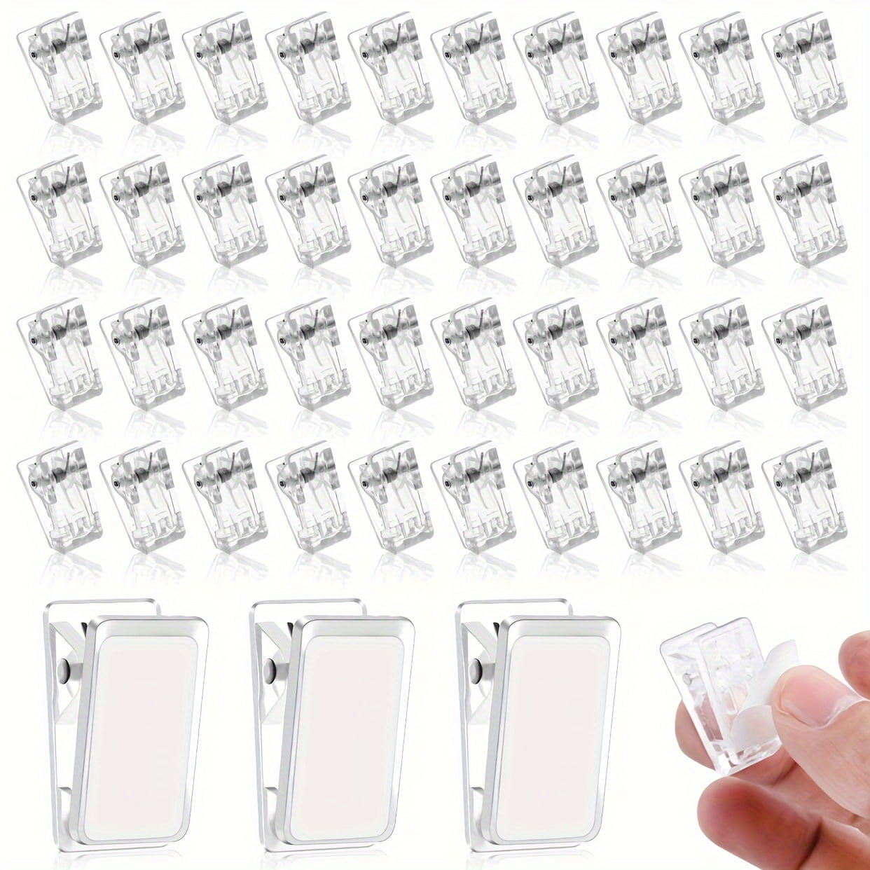 LEEYNEER 50pcs Self-Adhesive Wall Clips with Spring-Loaded Grip Clear ...