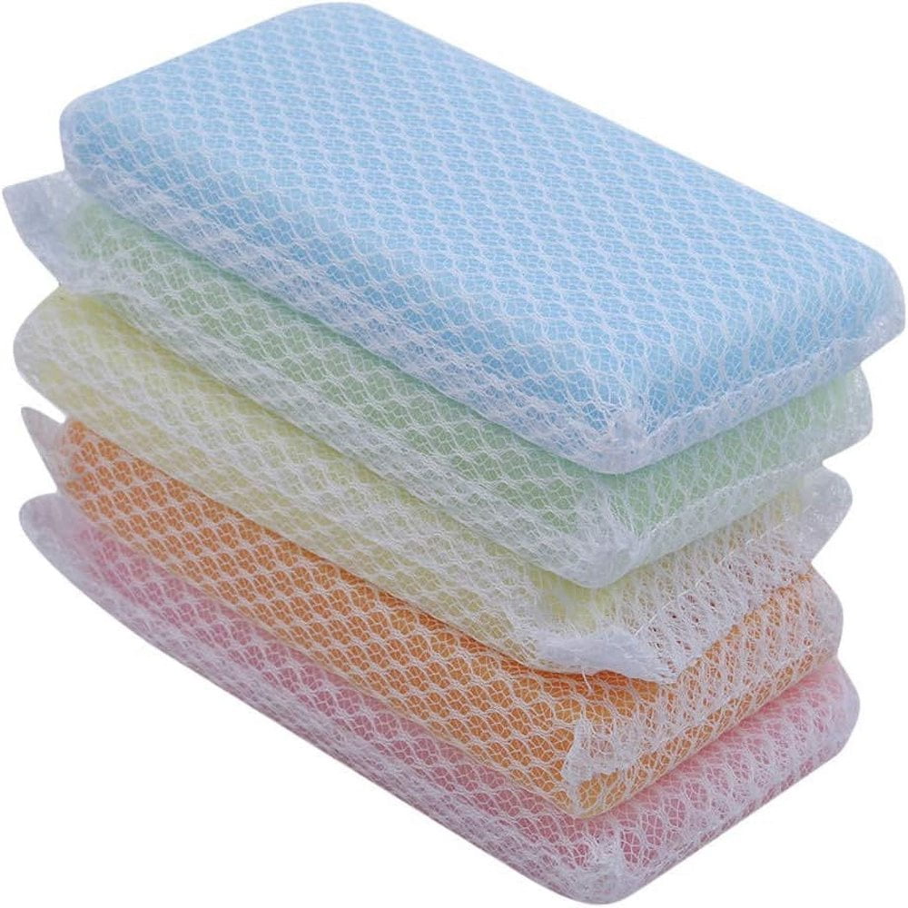 LEEYNEER 5Pack Wipe Kitchen Scouring Pad with Mesh Sponge ...