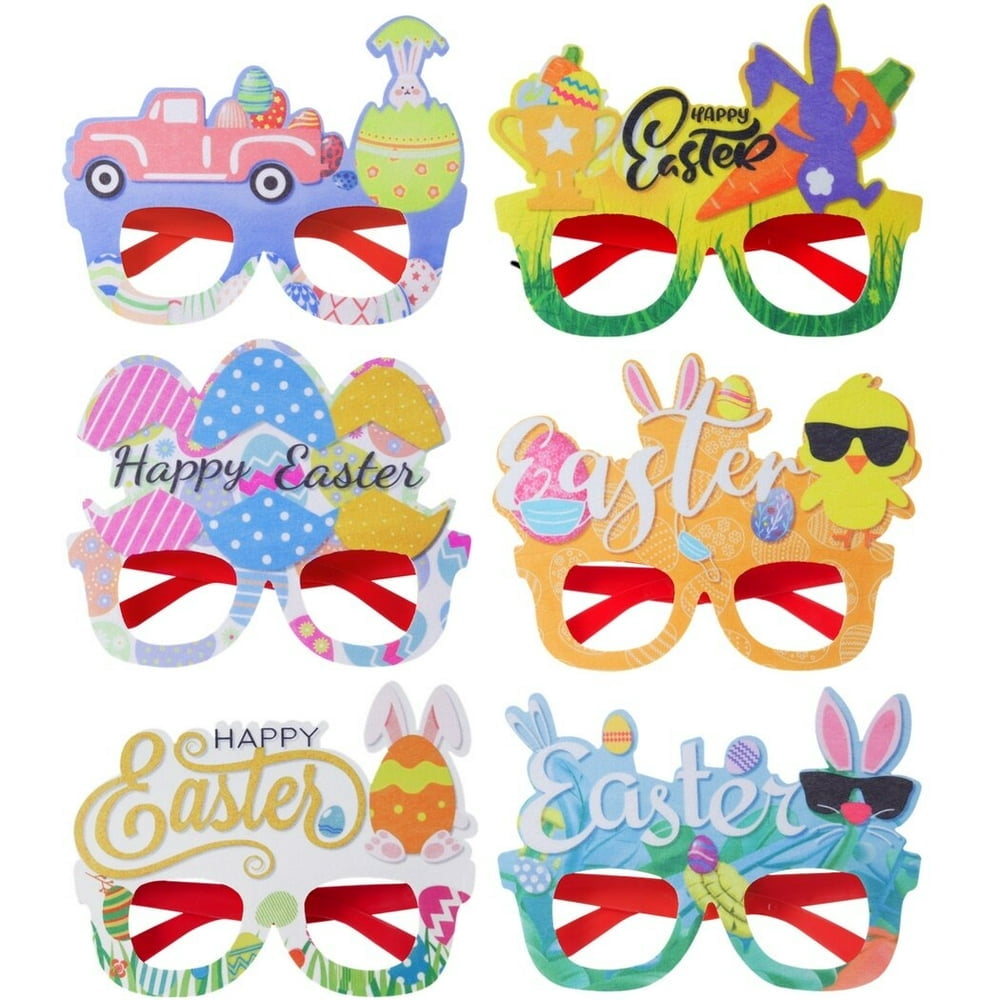 LEEYNEER 6Pcs Easter Party Glasses Easter Egg Bunny Chick Glasses ...