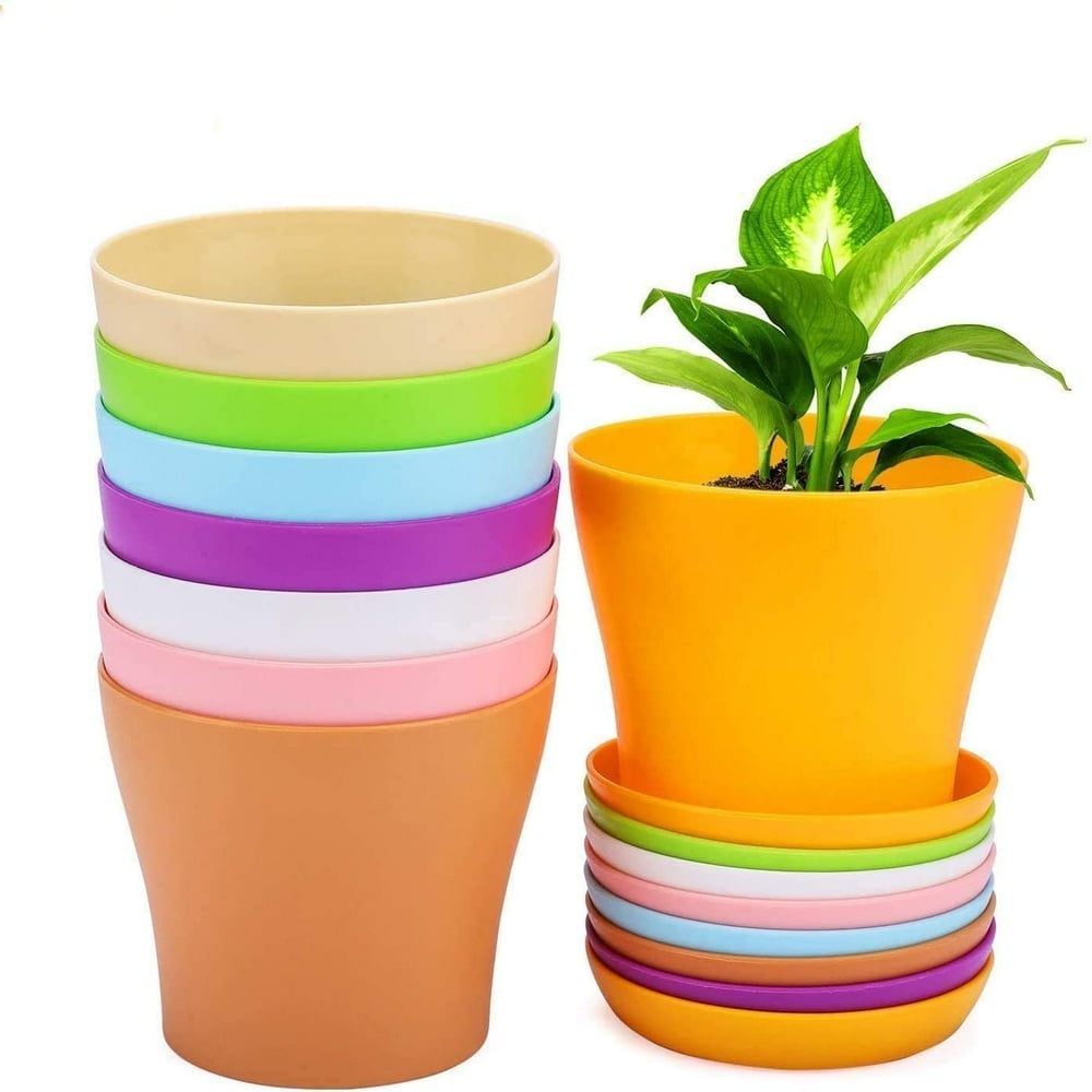 LEEYNEER 8Pcs 4” Small Plant Pots，Colorful Plastic Flower Pots Outdoor ...