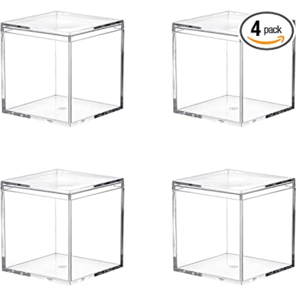 LEEYNEER Acrylic Box Small Clear Acrylic Box 4-Pack Small Square Cubes ...