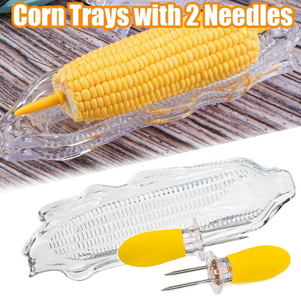 LEEYNEER Corn Trays Transparent Corn Dishes Corn Trays with 2 Pcs Corn ...