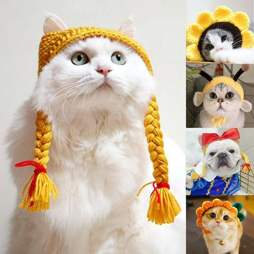 LEEYNEER Cute Pet Hat Dog Cat Cosplay Cap Handmade Knitted Woolen Yarn ...