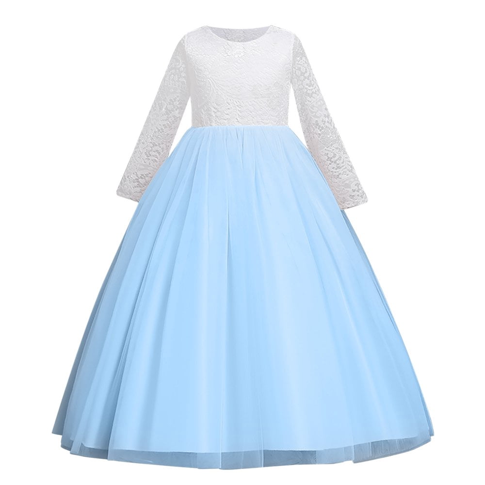 LEEYNEER Flower Girls Maxi Dress Bridesmaid Wedding Pageant Party ...