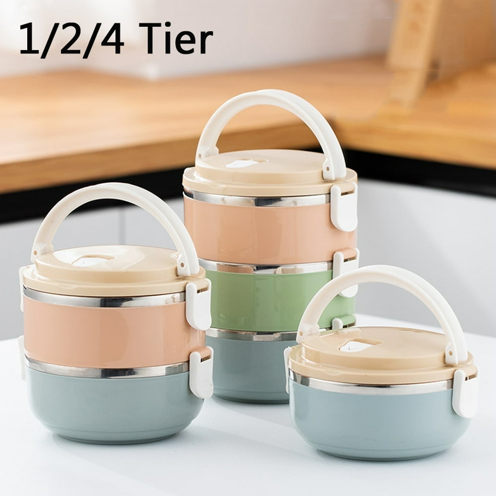 LEEYNEER HOME 1/2/4 Tier Stainless Steel Lunch Box Thermal Hot ...